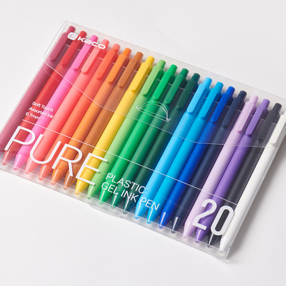 Kaco PURE Gel Pens 20 Pieces 0.7 mm Color Ink Aesthetic Journaling Pen ...